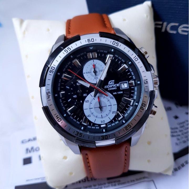 Jam Tangan Casio Edifice EF 539L - 1AV Leather Brown Dial Black Series ...