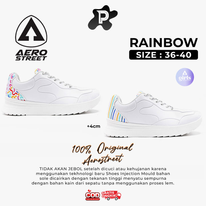 Aerostreet 37-40 Rainbow Putih Motif / Putih Garis - Sepatu Sneakers Casual Sport Wanita Aero ...