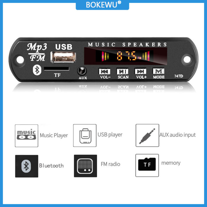 BOKEWU Wireless Bluetooth 5.0 Decoder Board 5V 12V USB TF FM Radio ...