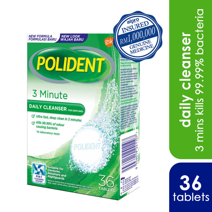 Polident 3-Minute Denture Daily Cleanser 36 Tablets | Remove Tough ...