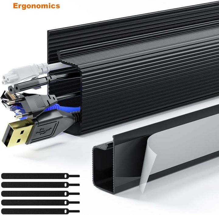 Cable Management Under Desk 31.5'' J Channel Cable Raceway, 2 Pack Cord ...