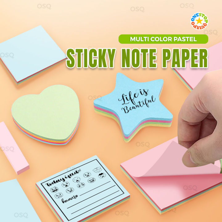 OSQ 100 Sheets Multi Color Pastel Sticky Note Paper For Office School ...