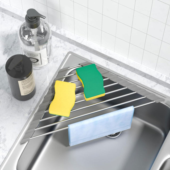 Riangle Dish Drying Rack For Sink Corner Roll Up Dish Rack Sponge Rack ...