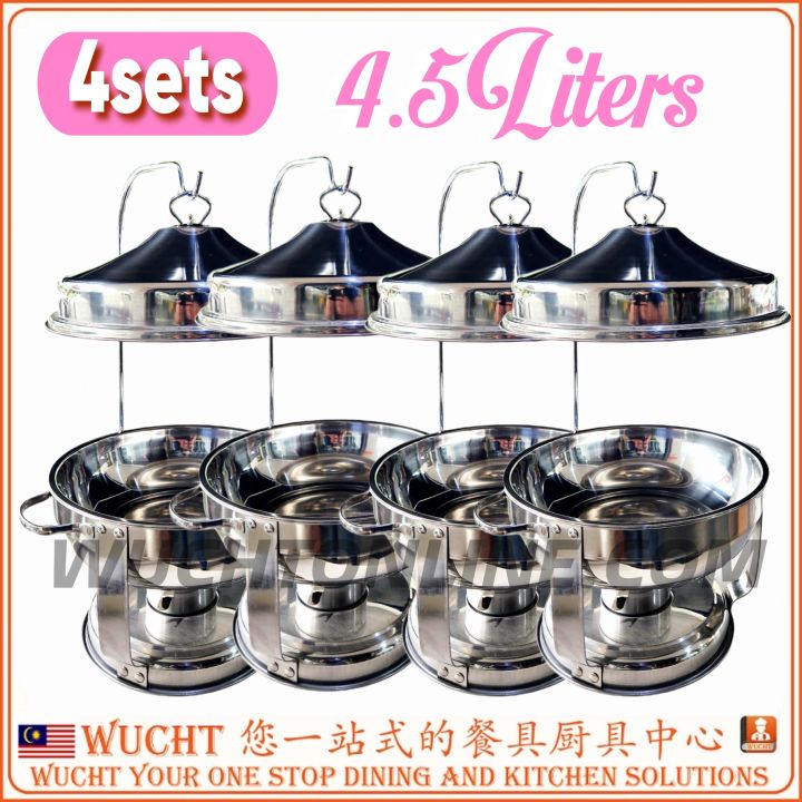 【WUCHT】4set X 4.5L Round Chafing Dish With Hanger Stainless Steel Hanged Chafer Buffet Food ...