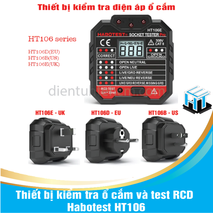 Thiết bị kiểm tra ổ cắm và test RCD Habotest HT106 tùy chọn phân loại ...