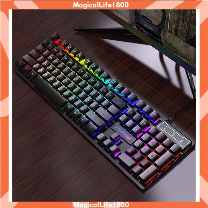 RGB LED Colourful Rainbow Light Keyboard and Mouse Set Mechanical Feel ...