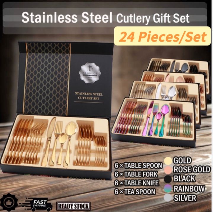 [SG Ready Stocks] Stainless Steel Fork Spoon Cutlery Gift Set Utensils ...