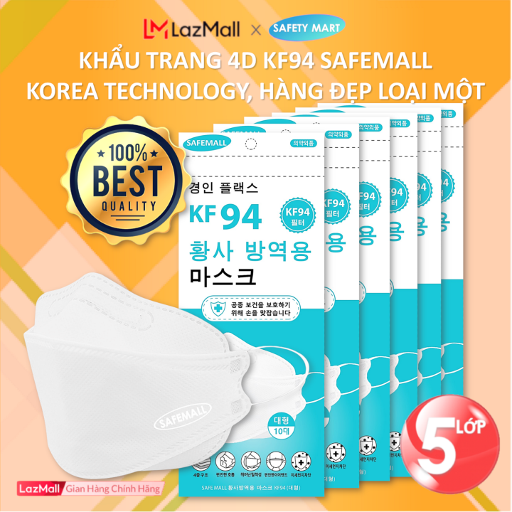 [BÁN CHẠY] Thùng 300 chiếc khẩu trang y tế 4D KF94 SafeMall N99+ (màu trắng) Korea Technology, 5 ...