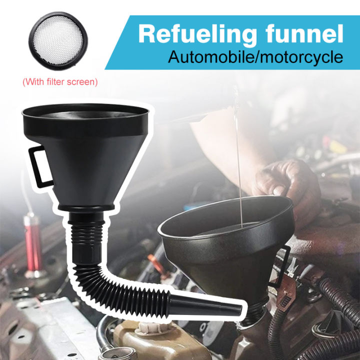 Universal 2 in 1 Plastic Funnel Car Motorcycle Refueling Longer filter ...