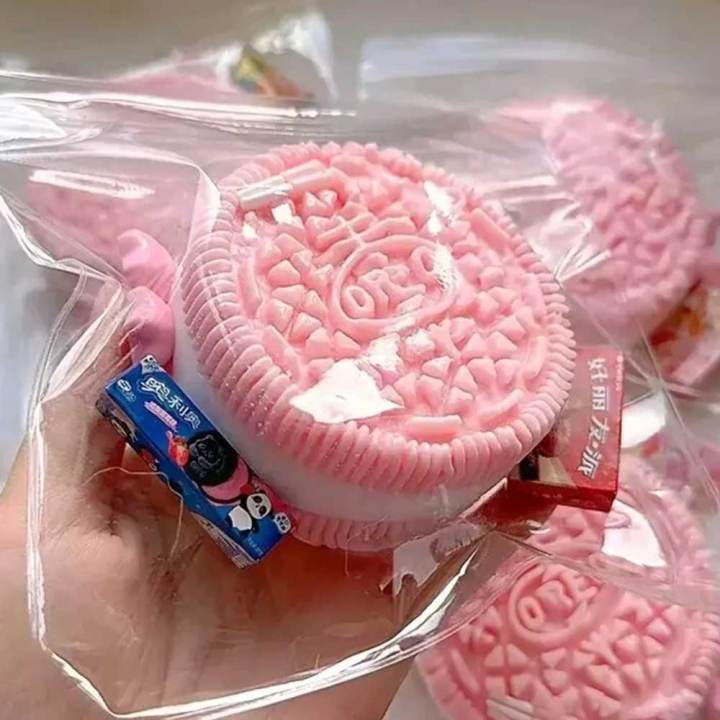 Taba Squishy Sticky Pink Oreo Stress Reliever Sensory Toy Extra Squishy ...