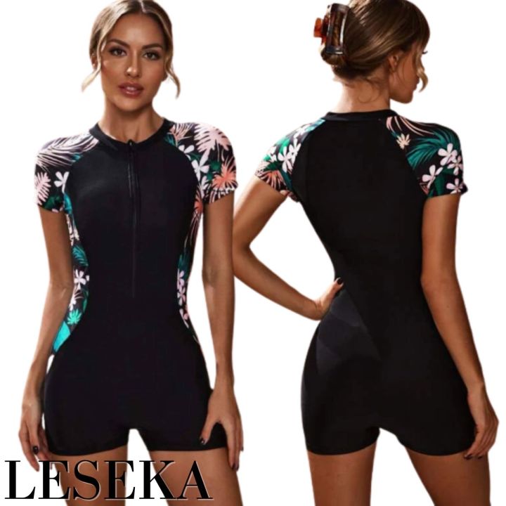 LESEKA Cora Zipper Rashguard Short For Womens nylon Spandex Fabric Fit ...