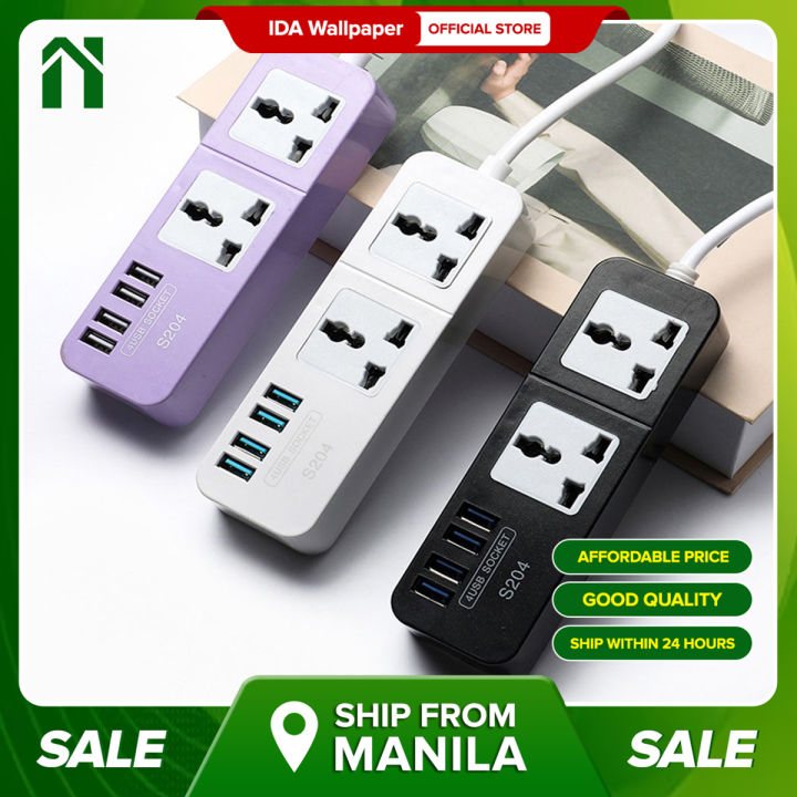 Ida 1 8 Meter Universal Power Extension Cord Socket With 4 Usb Ports And 2 Power Socket For