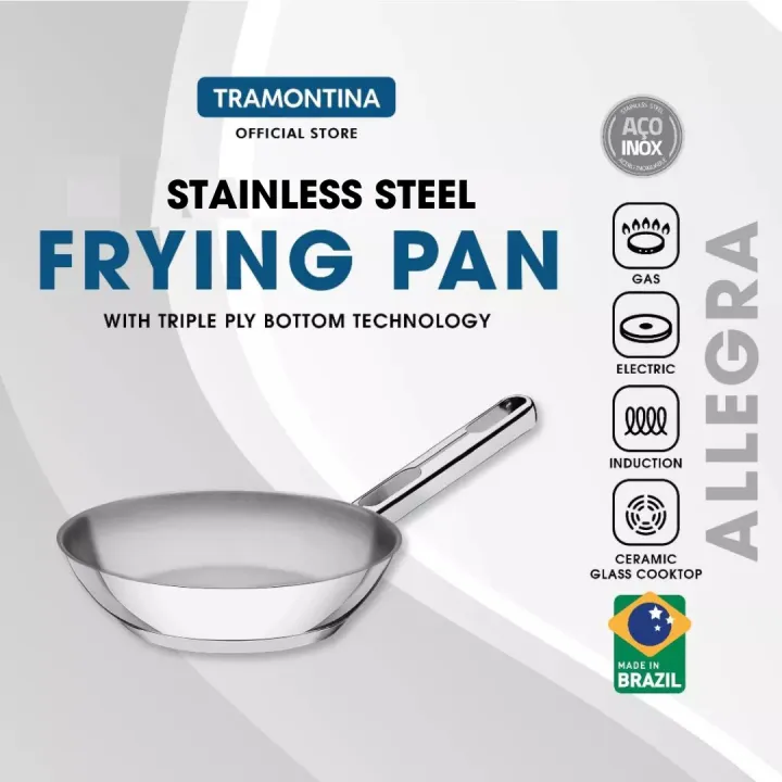 TRAMONTINA 20cm/24 cm Premium Stainless Steel Frying Pan Tri-Ply Base Induction Friendly ...