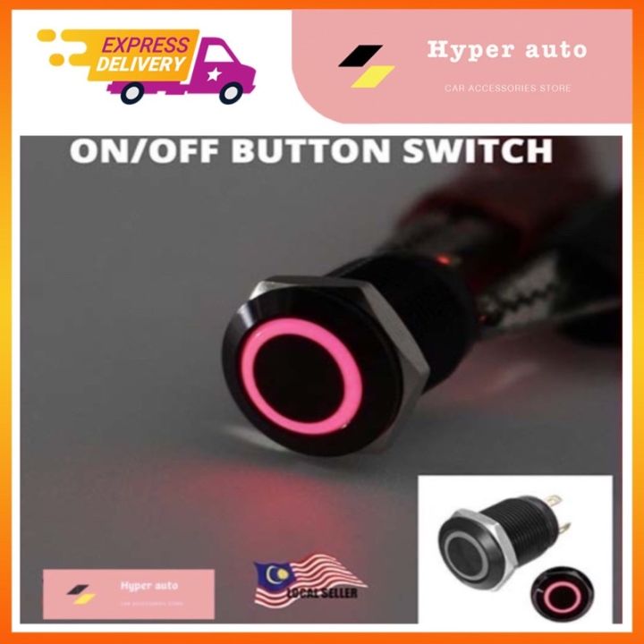 19mm Red LED 12V Black Shell Latching Push Button Switch 1NO 1NC ...