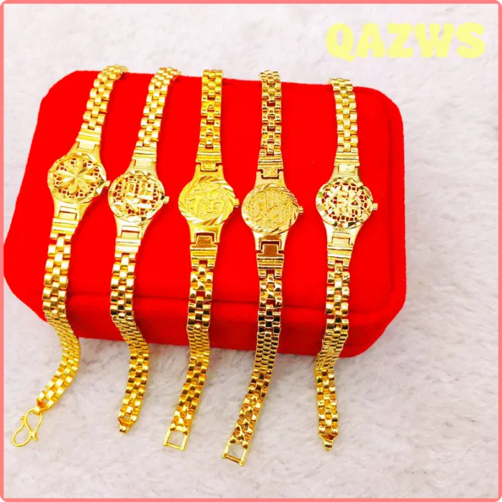 QAZWS กำไลข้อมือสีทอง24K 999สำหรับผู้หญิงกำไลข้อมือนาฬิกาข้อมือคลาสสิค ...