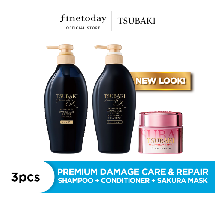 TSUBAKI Premium Premium Ex Damage Care & Repair Shampoo, Conditioner & Ex Sakura Repair Mask Set ...