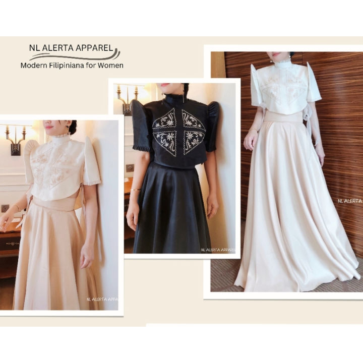 MODERN FILIPINIANA MESTIZA CROP TOP BARONG AND SKIRT FOR WOMEN ...