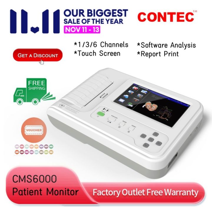 CONTEC ECG600G ECG Machine Electrocardiograph Touch Digital 6 Channel 12 Lead EKG USB PC ...