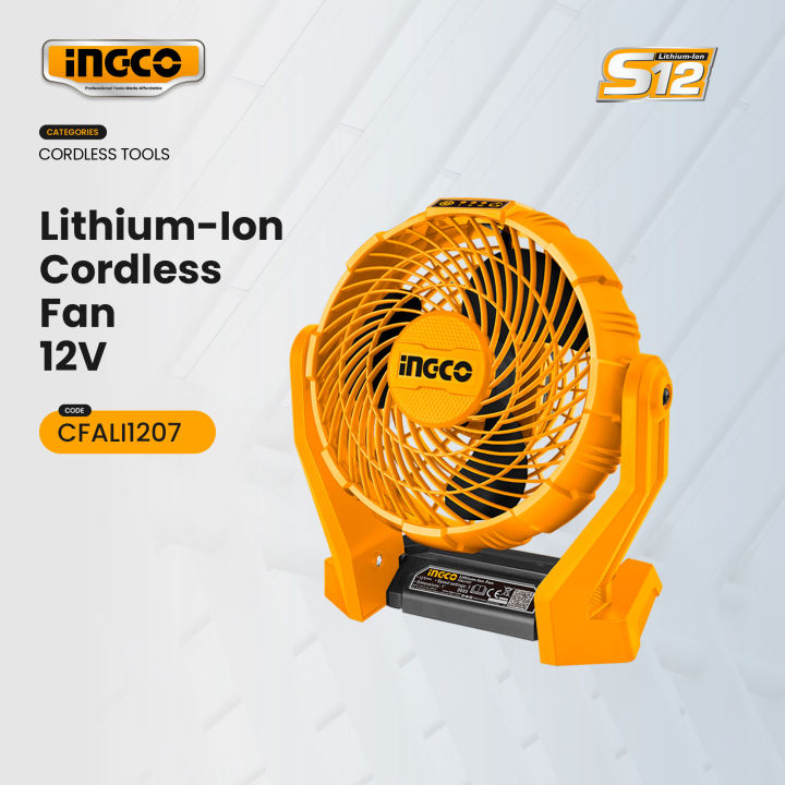 Ingco Cordless Lithium-Ion Fan 12V 3Speed 7" Inches Head Rotation ...
