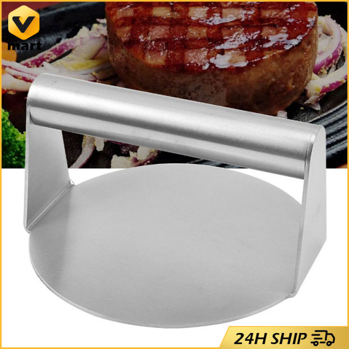 Stainless Steel Burger Press Heavy Duty Grill Press with Wooden Handle ...