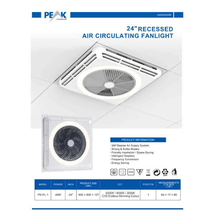PEAK 24" LED light Ceiling fan Recessed Mounted Surface Mounted 360 ...