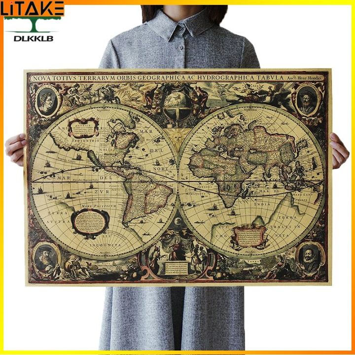 Litake DLKKLB Retro World Map Nautical Map Poster Vintage Kraft Paper ...