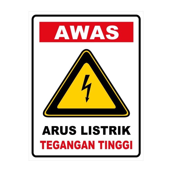STIKER VINYL AWAS LISTRIK TEGANGAN TINGGI Uk. 23x30 cm sign rambu k3 ...