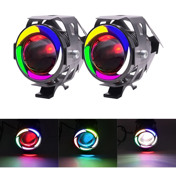 125W RGB Motorcycle headlight with switch U7 LED DRL Moto Spotlight ...