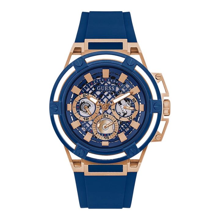 Jam Tangan Pria Guess Matrix GW0423G4 Dual Tone Dial Blue Rubber Strap ...