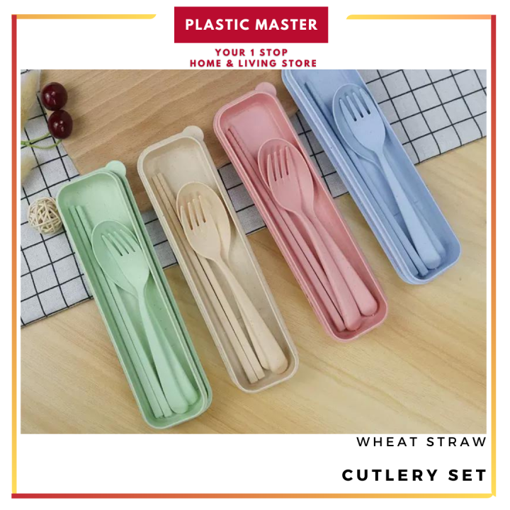 Biodegradable Wheat Straw Cutlery Set With Box Multiuse Dinnerware ...