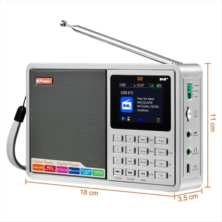 D2 Portable Radio FM/+ Digital Radio wiPH RDS, 2.4Inch LCD Display, 60 ...