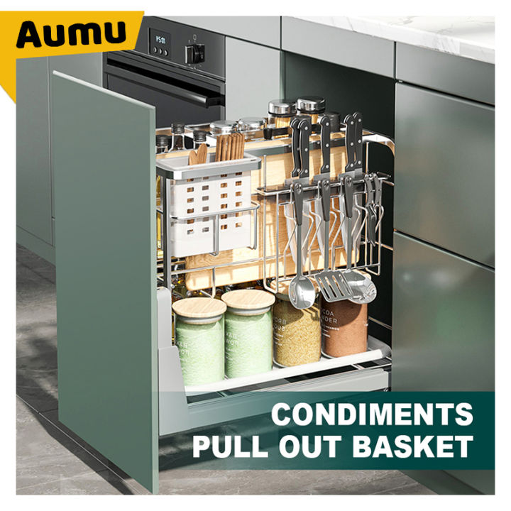 AUMU Pull Out Kitchen Cabinet Condiments Pull Out Rack Pull Out Basket ...