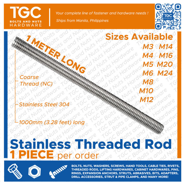 TGC 1PC 1 meter M3~M36 SS Rod / Stainless Threaded Rod / SS Stud Bolt ...