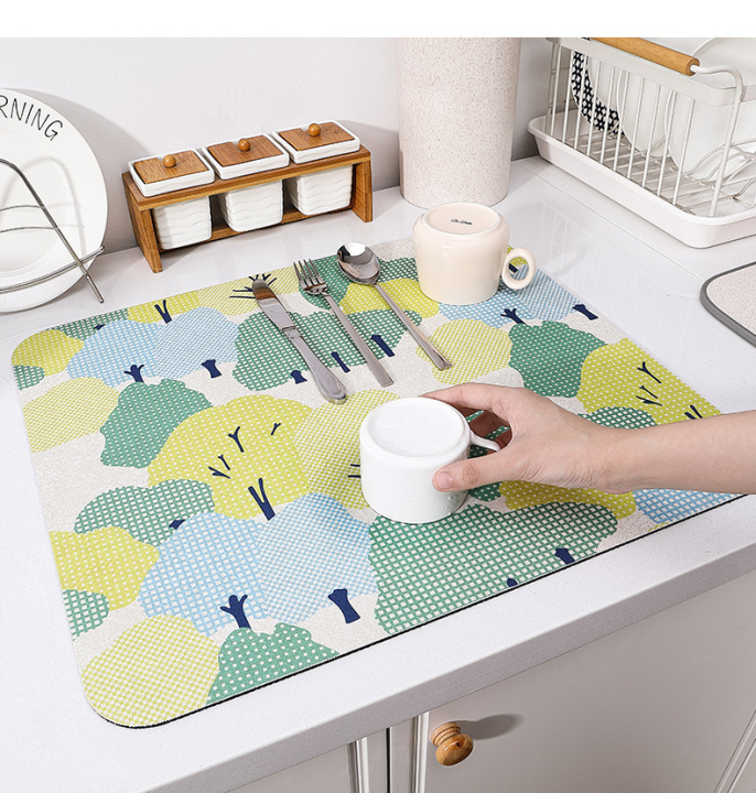 Dish Drying Mat Water Absorb Draining Mat Kitchen Absorbent Pad Quick ...