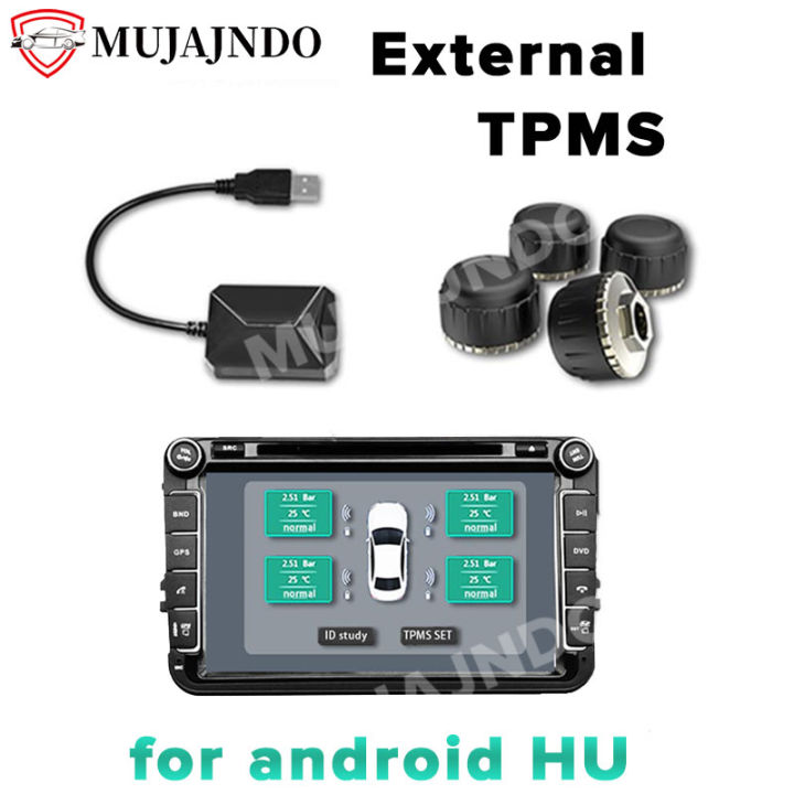 MUJAJNDO USB Tire Pressure Monitoring External TPMS monitor System Display Sensors support USB ...