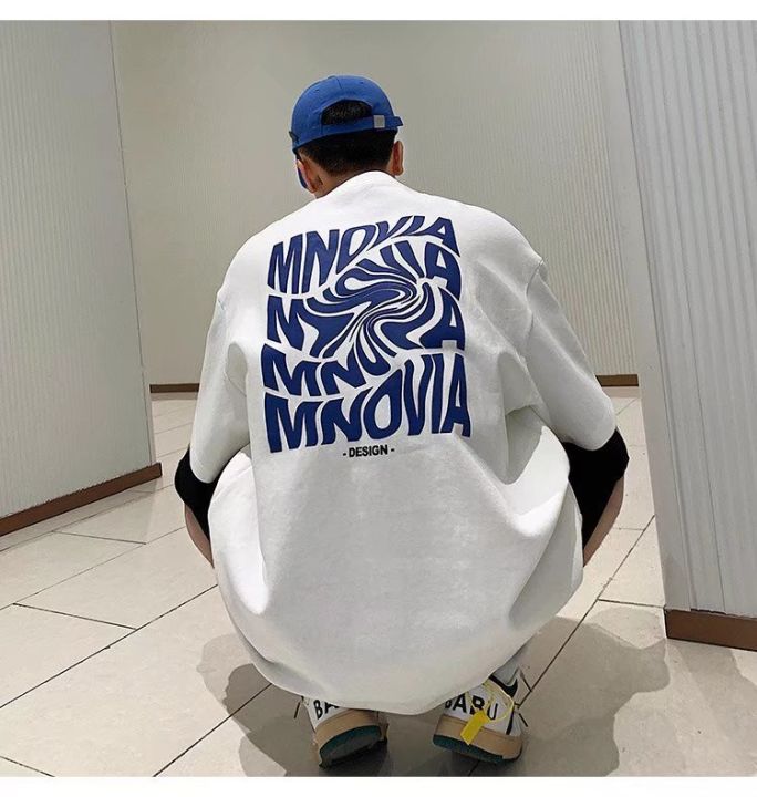 (S-8XL) หนีจากโลกประเทศน้ำแบรนด์ตัวอักษรย้อนยุคพิมพ์แขนสั้นเสื้อยืดหญิงและชาย Ins ทอดถนนหลวมสบาย ...