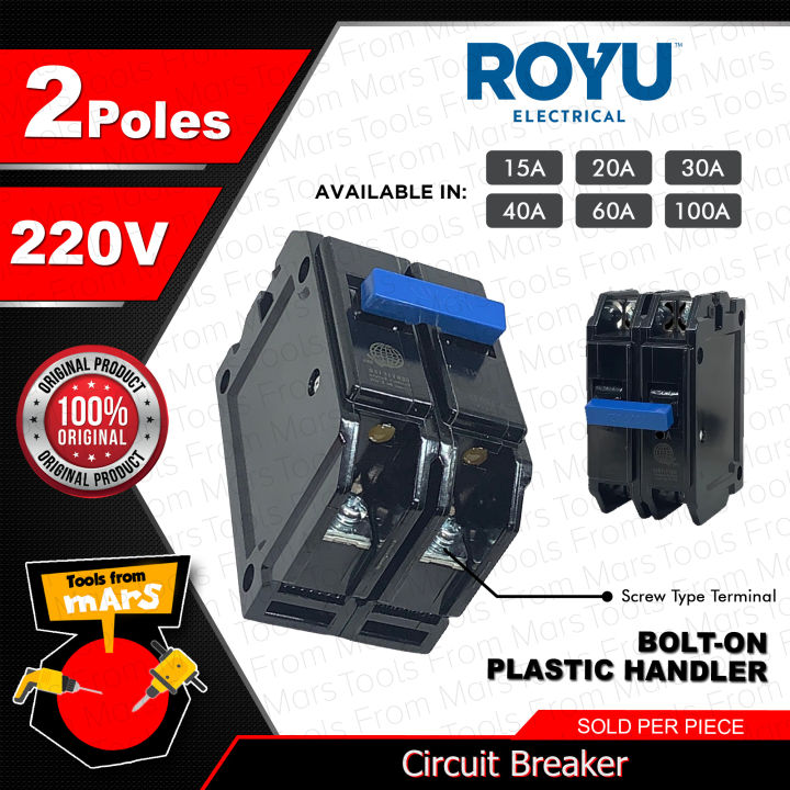 ROYU Mini Circuit Breaker Bolt-On Type Screw Terminal 2 Pole 15A | 20A ...