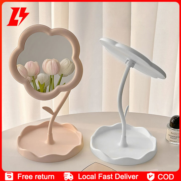 INS Flower Shape Desktop Makeup Mirror 360° Rotating HD Dressing Mirror ...