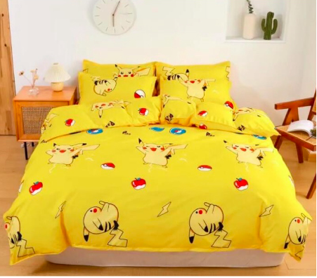 Pikachu Cartoon 100% Cotton Fitted Bedsheet Set | Lazada Singapore