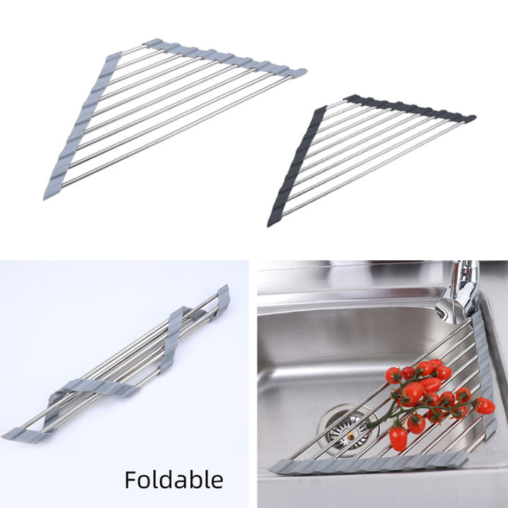 Houseeker Triangular Sink Drain Storage Rack Kitchen Roll Up Triangle ...