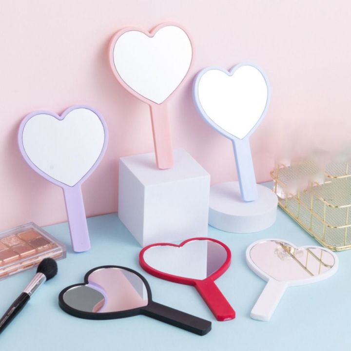 SDFBN Easy to Carry Love Heart Handle Mirror Simple High-definition ...