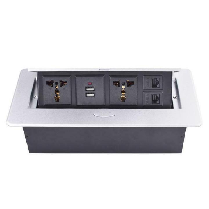 Universal Plug In Adapter Pop Up 2 Universal Socket Table Outlet 2 Rj45 Cat5e Internet Jack Eu