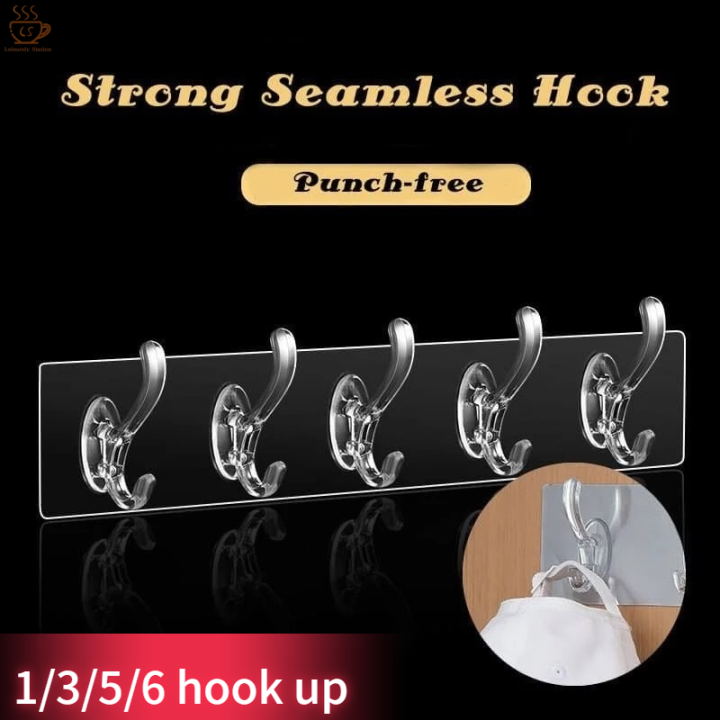 1/3/5/6 Hook Transparent Strong Self Adhesive Hook/Wall Mount Simple ...