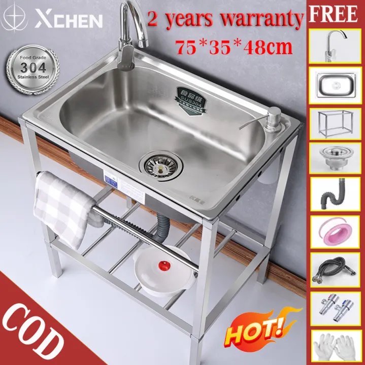 🎈Free faucets and drainers🎈75*35*48cm 304 stainless steel kitchen sink ...