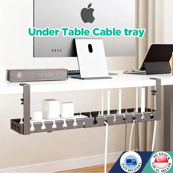 🇸🇬 Under Table Cable tray/Extendable Under Desk Cable Management Tray ...