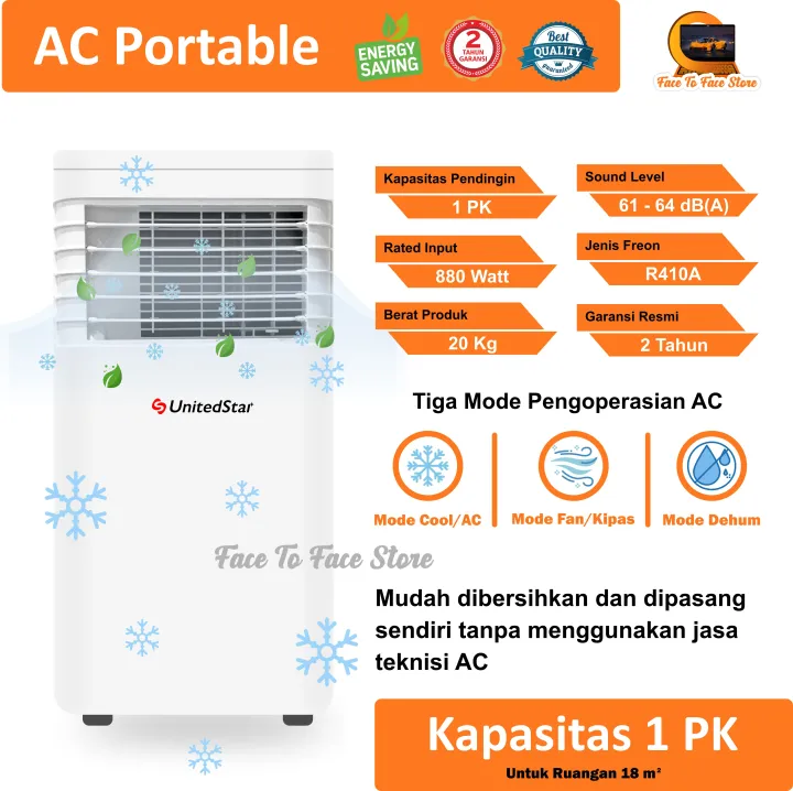 AC Portable Ruangan 1PK.Low Watt.UnitedStar.Terbaru.Garansi.Pendinginan ...