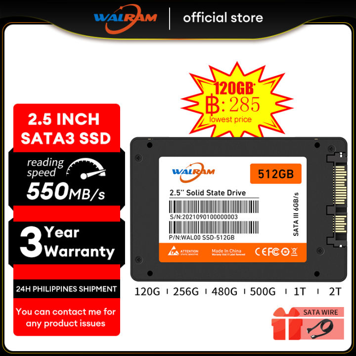 WALRAM จัดส่งภายในระบบ อุปกรณ์เสริมคอมพิวเตอร์ SATA3 2.5" 120GB 128GB ...
