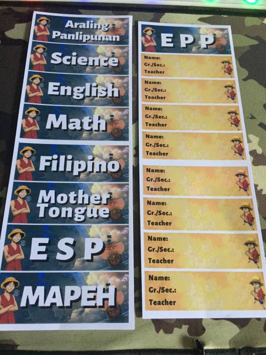 ONE PIECE THEMED |LOWER GRADES SUBJECT AND NAME STICKER SET | Lazada PH