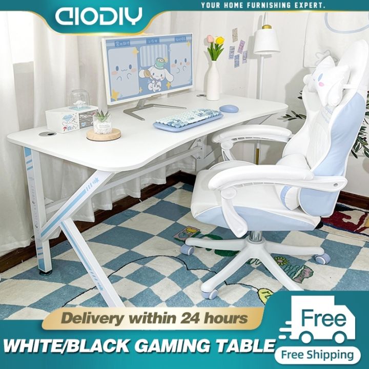 140Cm White Gaming Desk Table Computer Table Black Desktop Table for ...