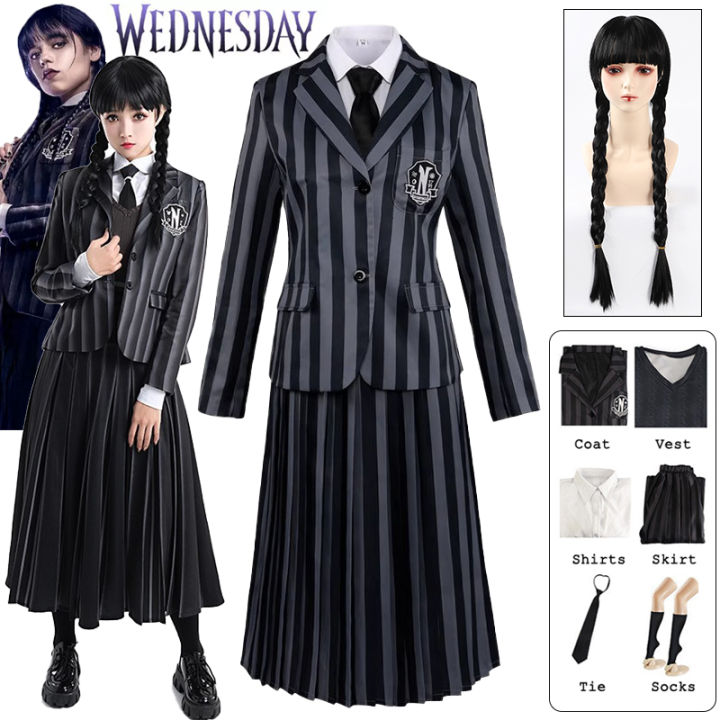 ＜914＞Movie The Addams Family Cosplay Costume Adult Kids Girl Wednesday ...